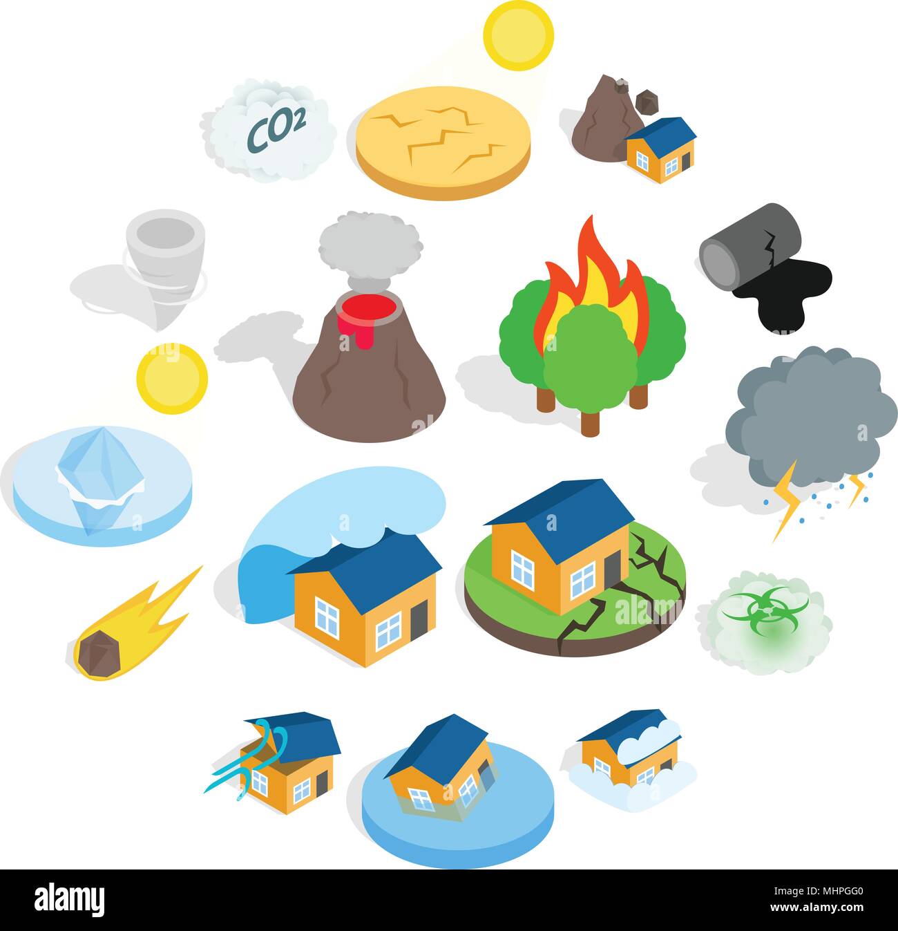 Natural disaster catastrophe icons set Stock Vector Image & Art - Alamy