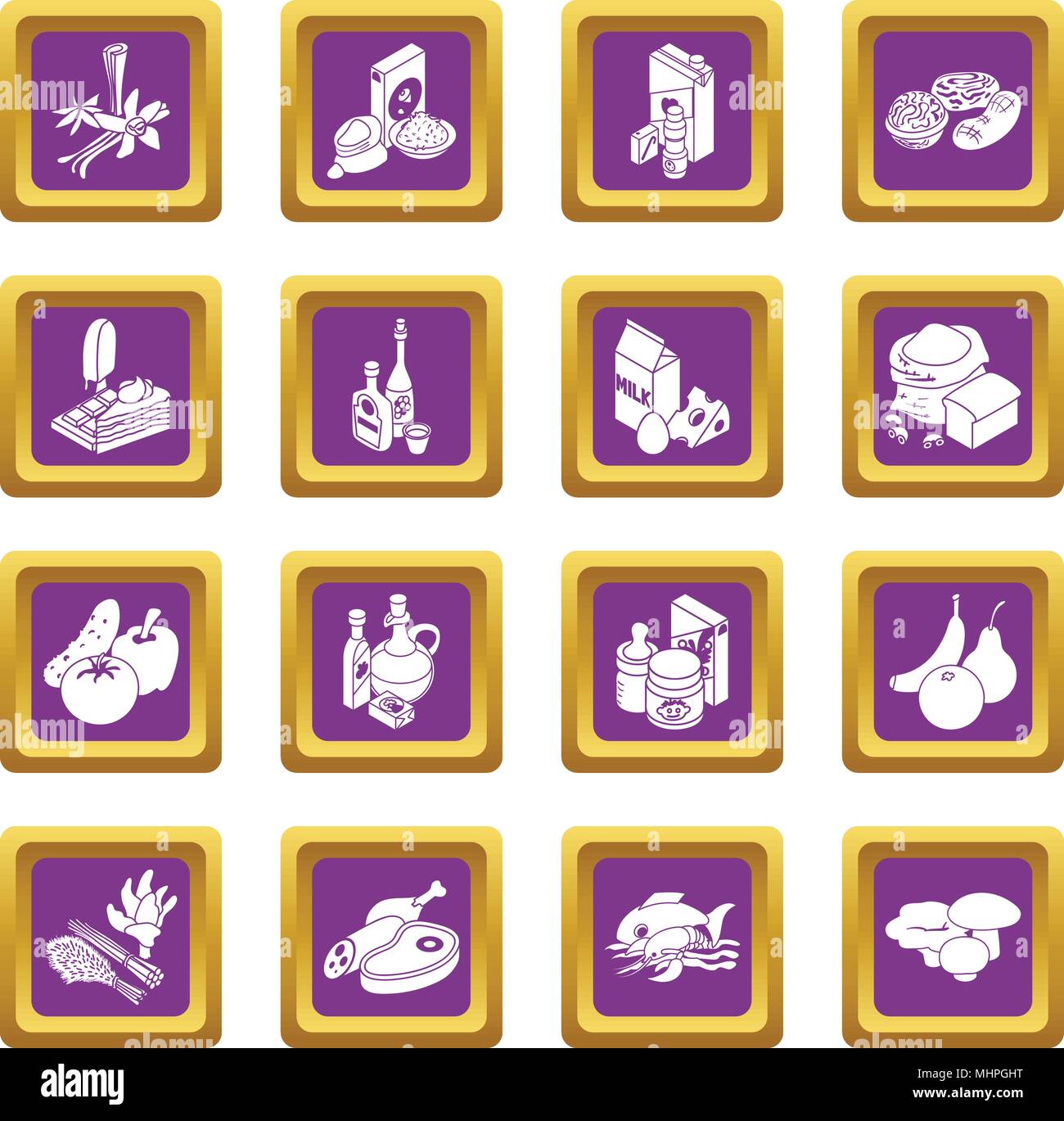Shop navigation foods icons set purple square vector Stock Vector Image ...