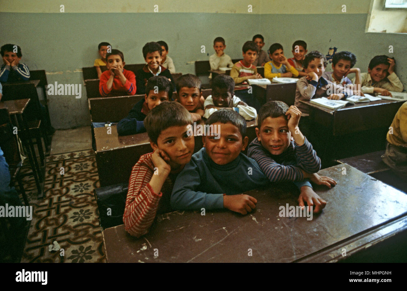 Palestinian school children in classroom, West Bank, East Jerusalem ...