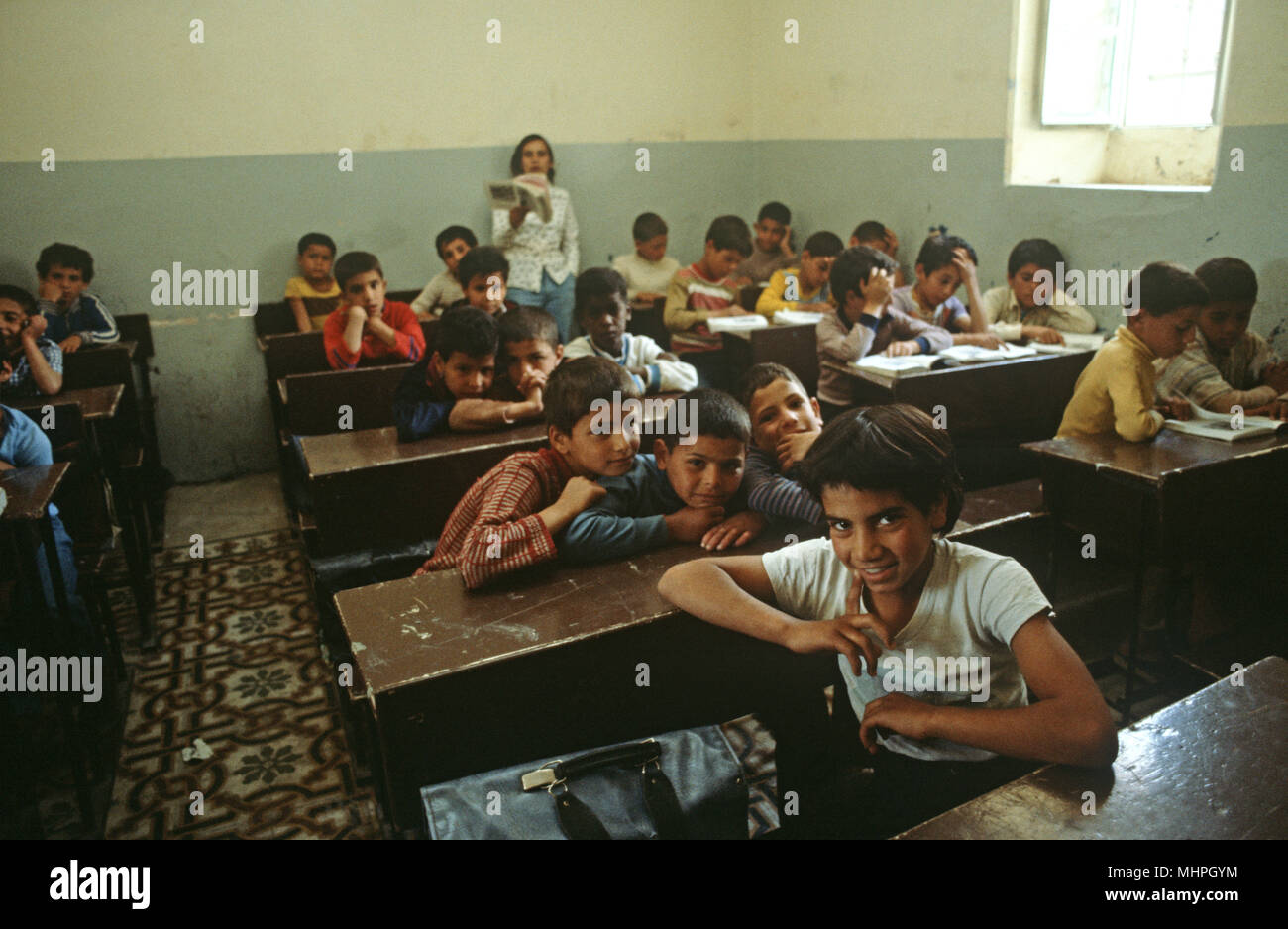 Palestinian school children in classroom, West Bank, East Jerusalem ...