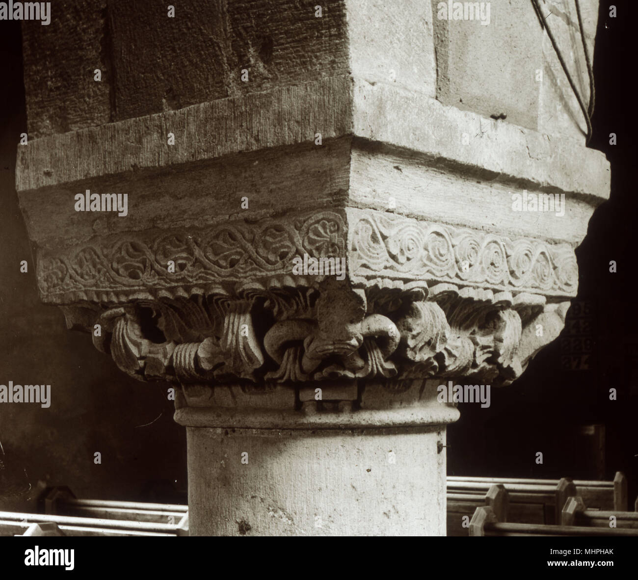 Detail of column, St Peter's Church, Conisbrough, Doncaster Stock Photo ...