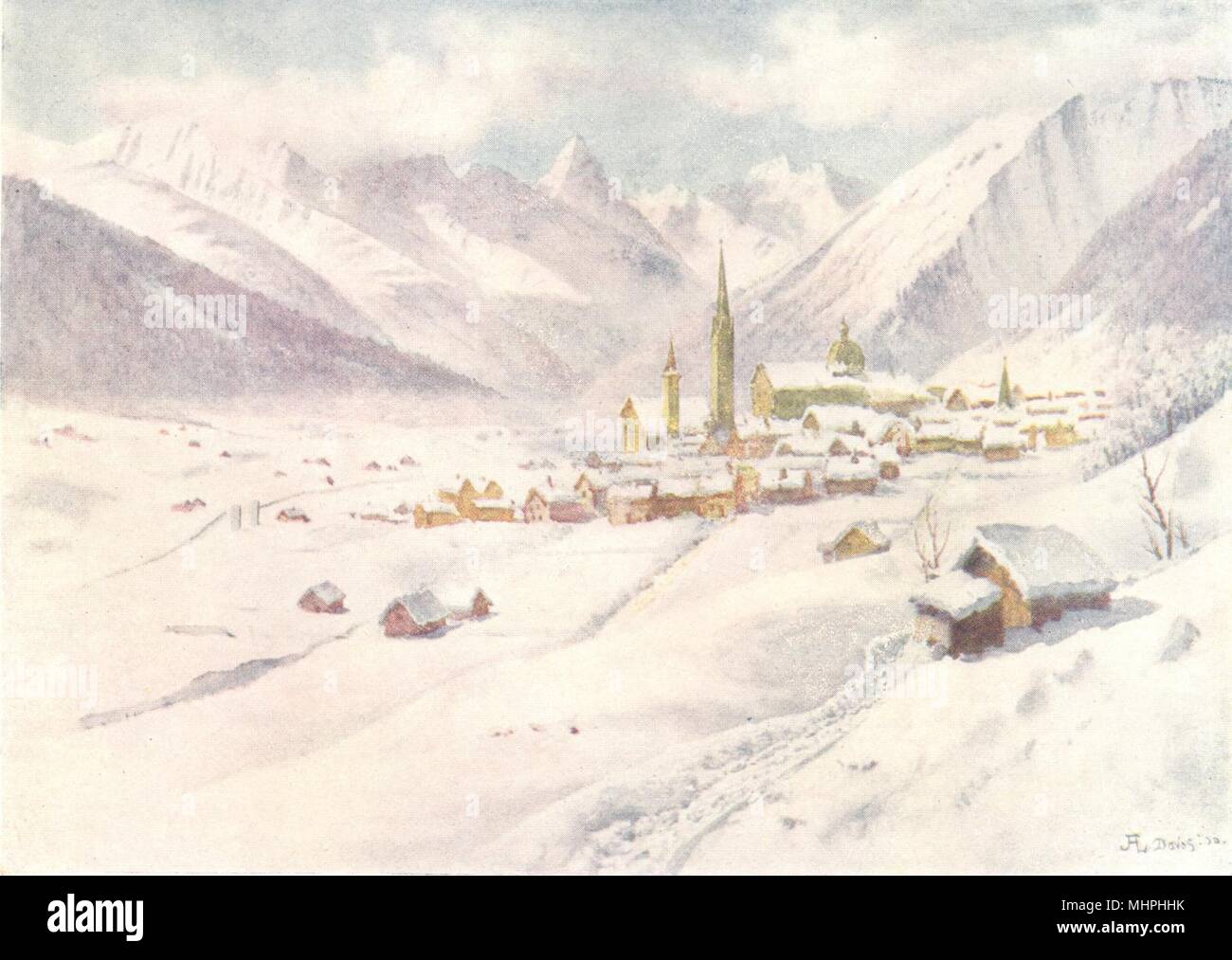 SWITZERLAND. Davos in Winter 1917 old antique vintage print picture ...