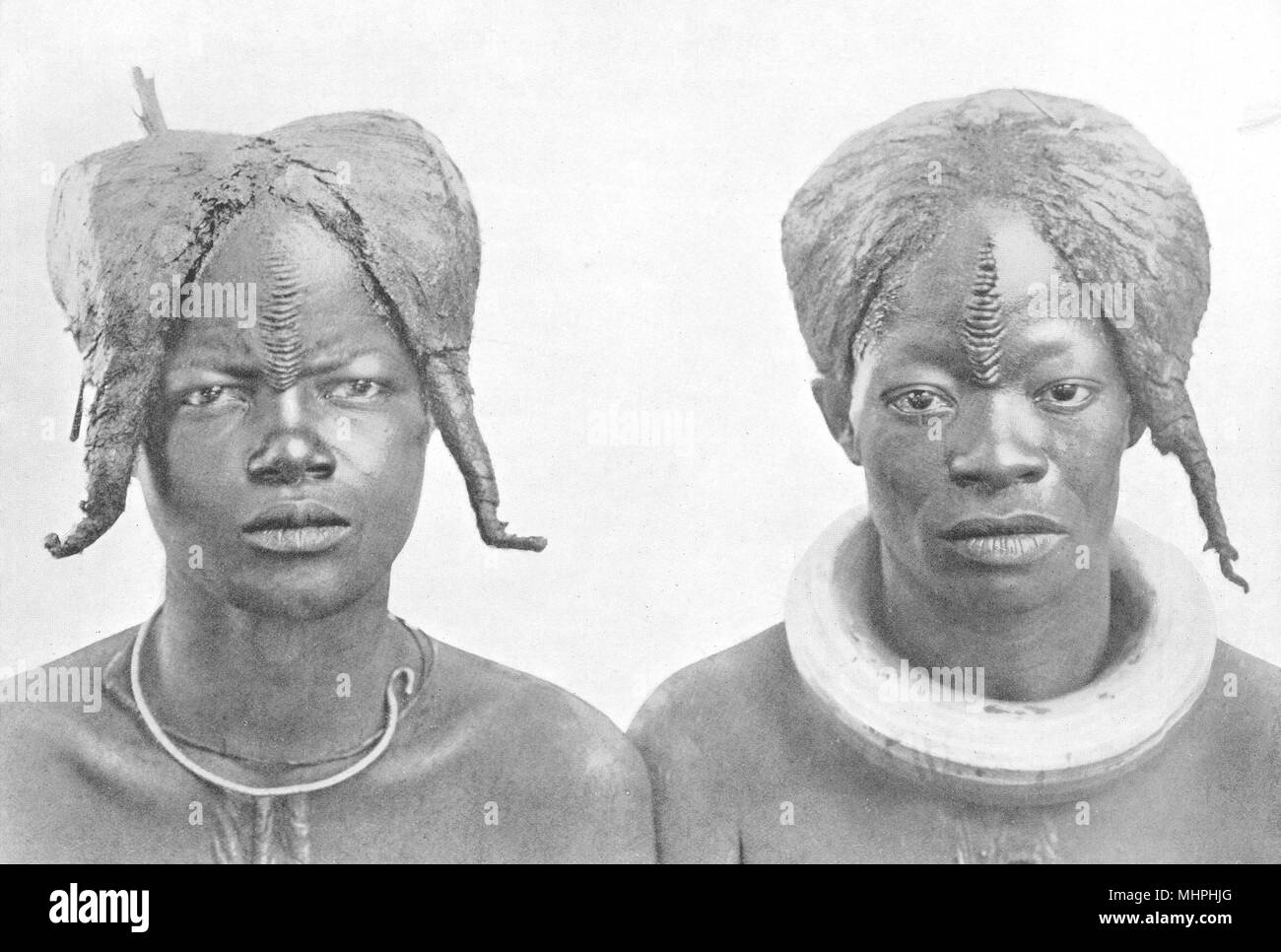 CONGO. Two Mongo Women; Lulonga River. Tribal mark "cock's comb" 1900 ...
