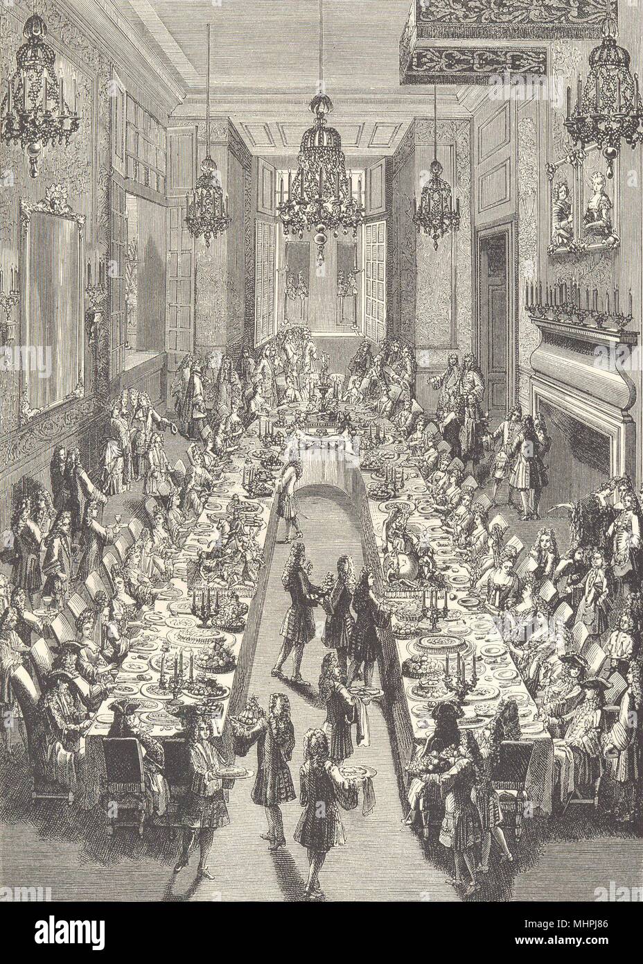 18C FRANCE. Paris. Banquet at the Spanish Embassy. After Scotin 1707 ...