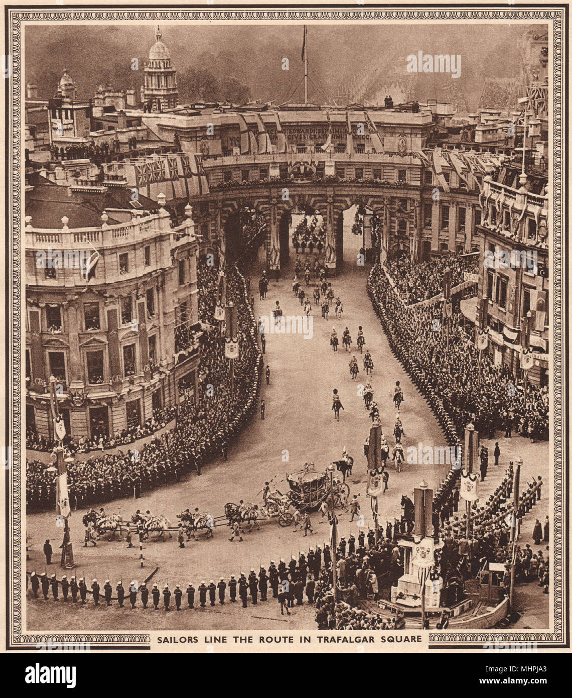 CORONATION 1937. Sailors line the route in Trafalgar Square. Admiralty ...