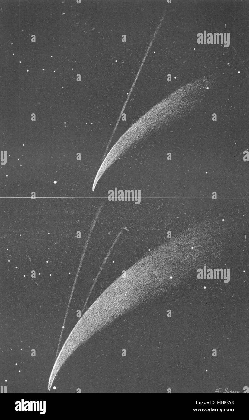DONATI'S COMET. Showing its secondary tails 1877 old antique print ...