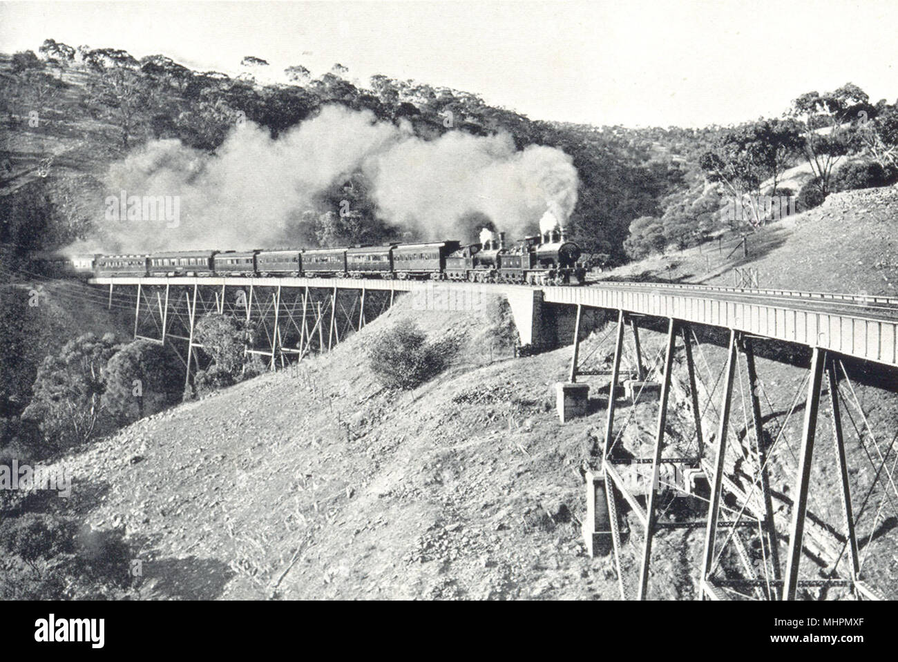 AUSTRALIA. Viaduct and Melbourne Express, Hills Railway. Steam train ...