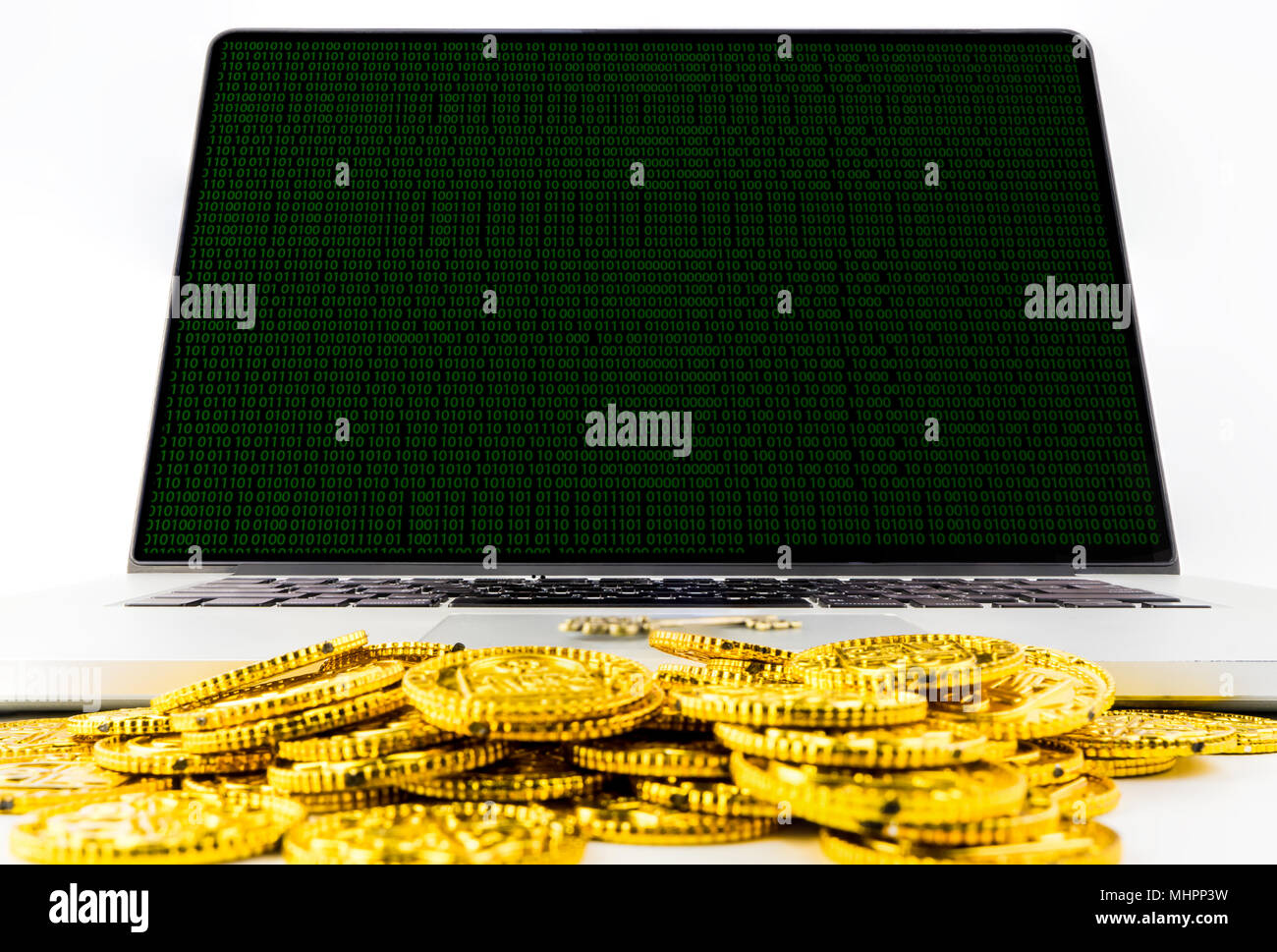 Computer screen with matrix and Golden money business concept Stock ...