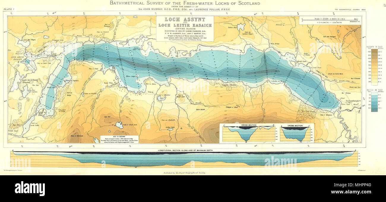 SCOTTISH LOCHS. Loch Assynt and Loch Leitir Easaich. RGS 1904 old ...