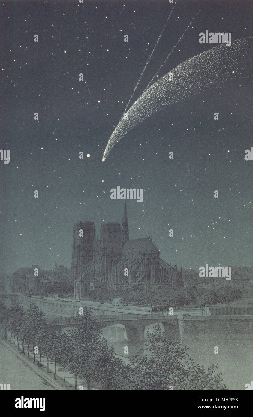 PARIS. Donati's Comet above Notre Dame, October 4, 1858. Colour ...