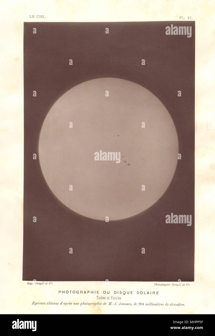 ASTRONOMY. The solar disc showing sun spots &faculae. Woodburytype ...