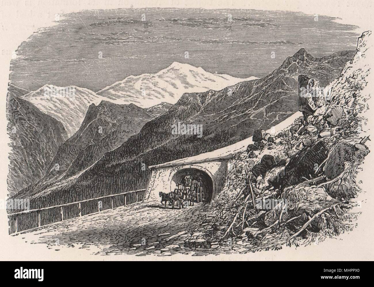 Avalanche gallery on the Simplon, Switzerland 1891 old antique print ...