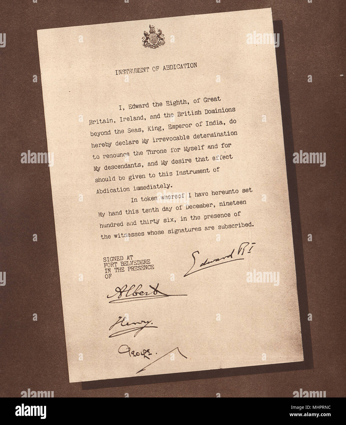 KING EDWARD VIII. A Reign Ended. Photo of Instrument of abdication 1937 ...