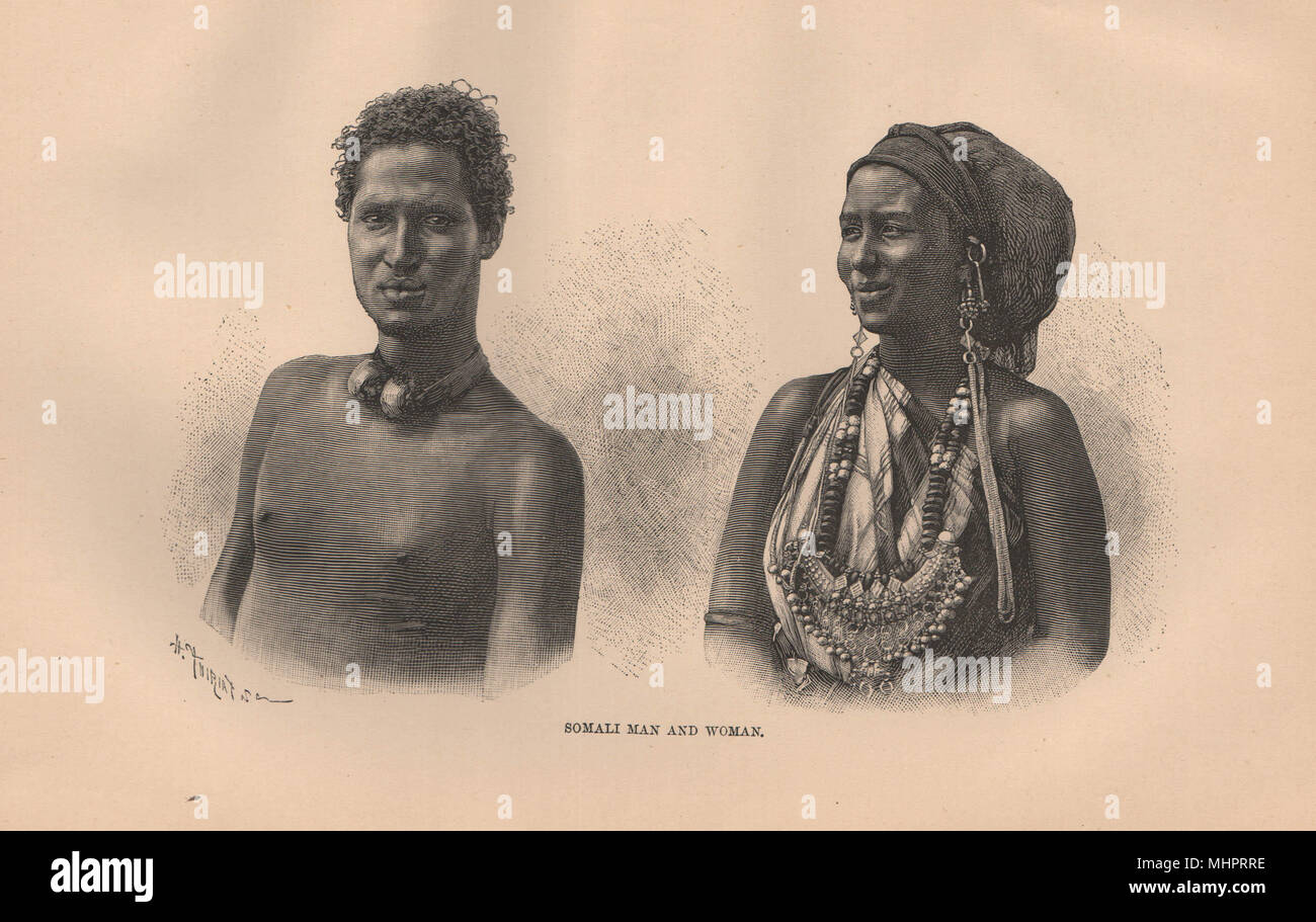 Somali man and woman. Somalia 1885 old antique vintage print picture ...