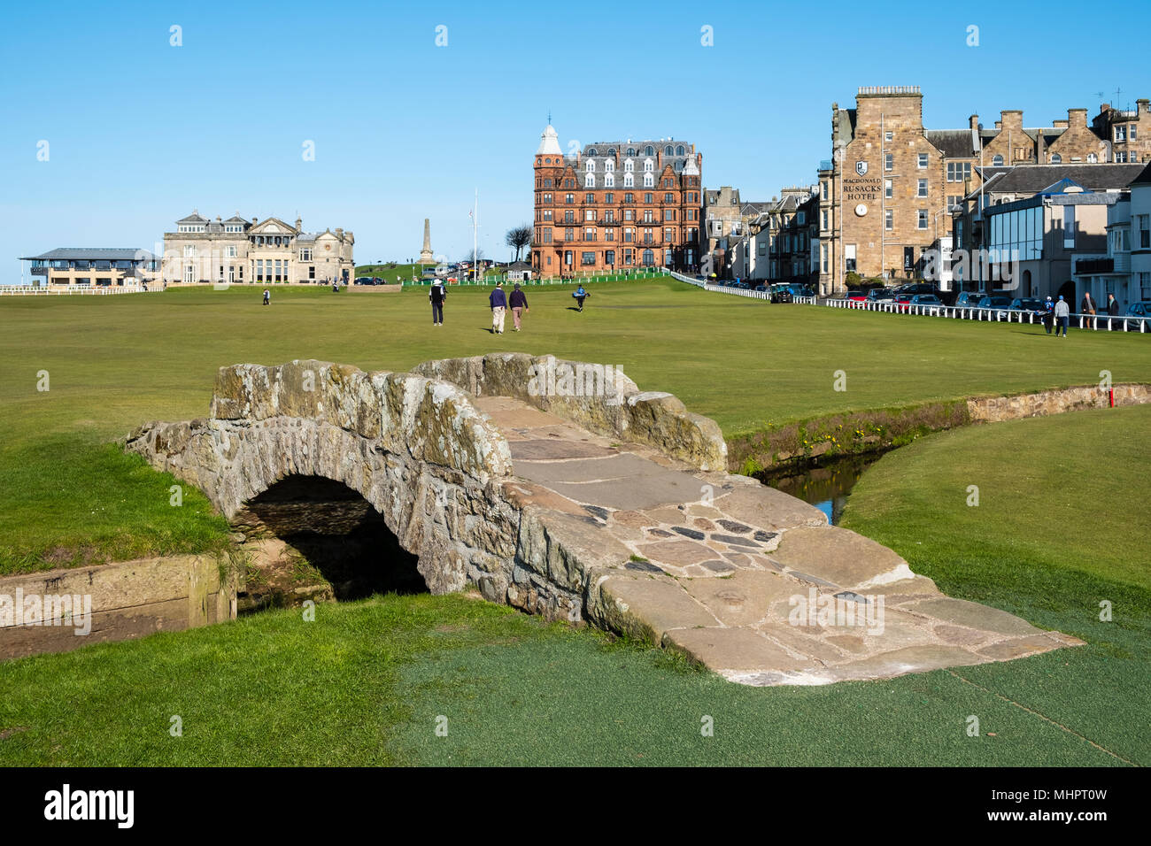 View of 18th hole at Royal and Ancient Golf Club (R&A) and famous old ...