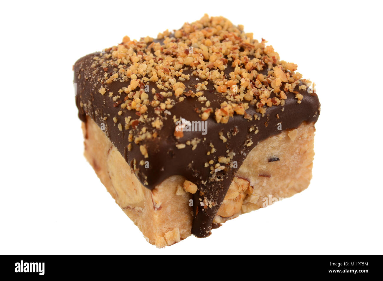 Chocolate cake cube with almonds Stock Photo - Alamy