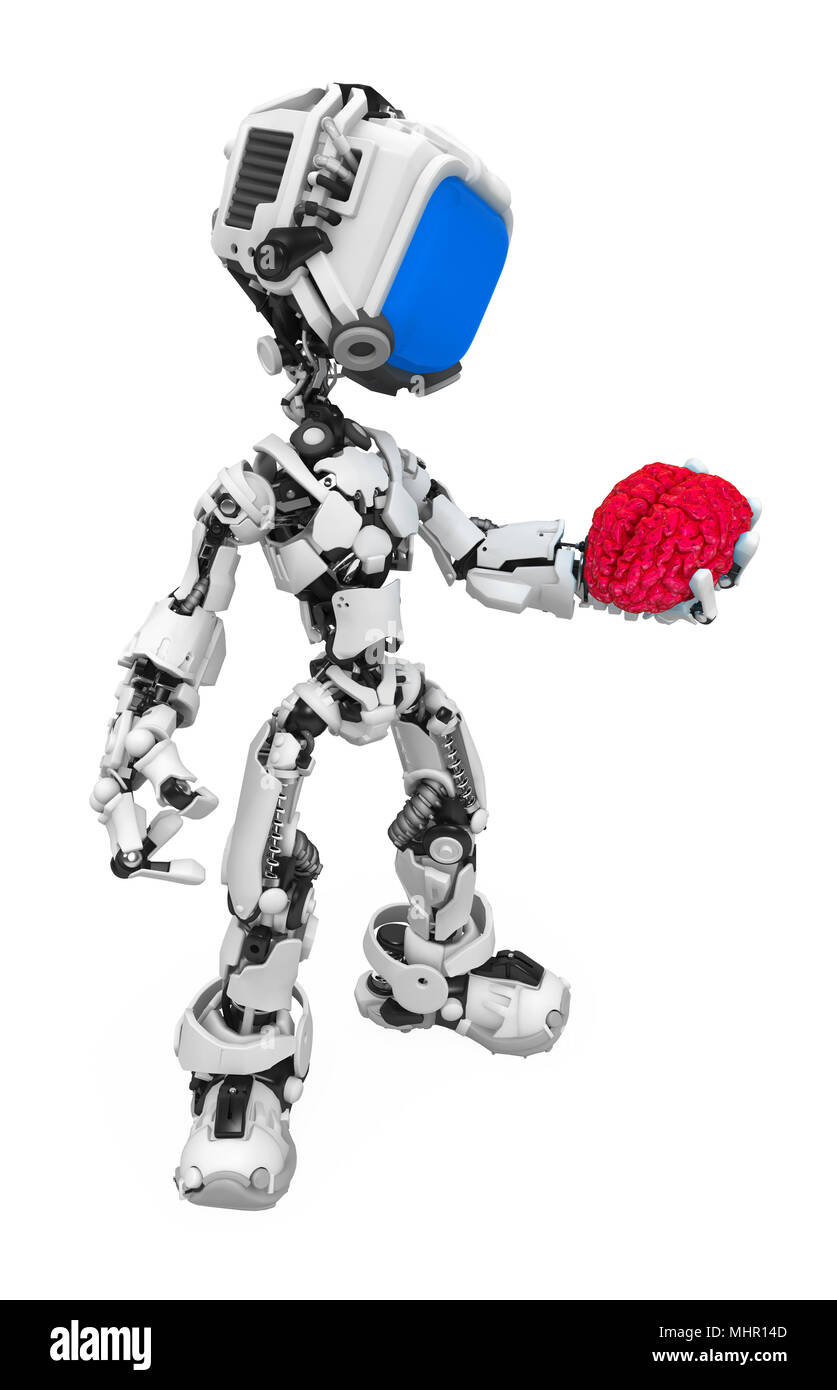 Small 3d robotic figure, over white, isolated Stock Photo - Alamy