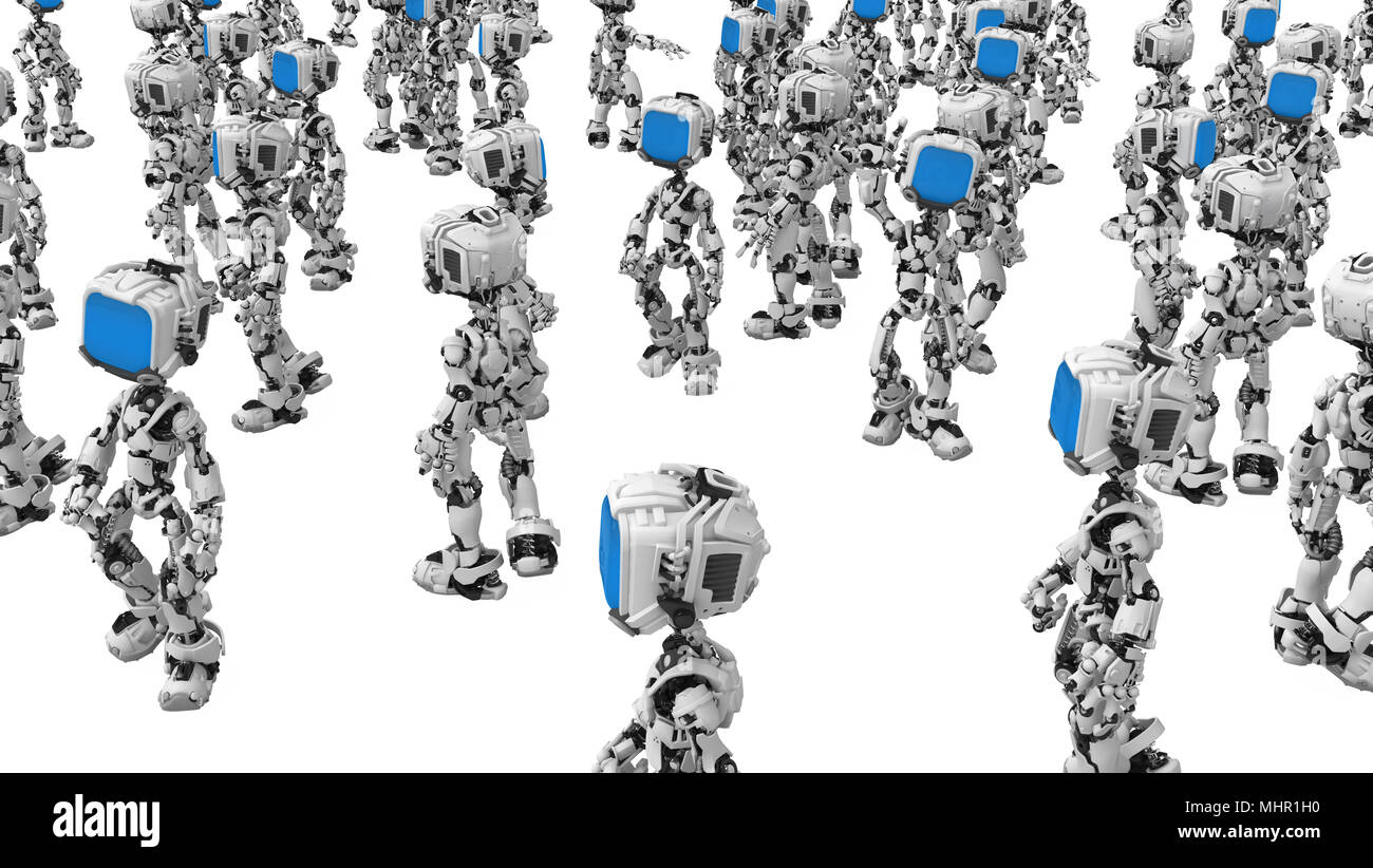 Small 3d robotic figures, over white, isolated Stock Photo - Alamy