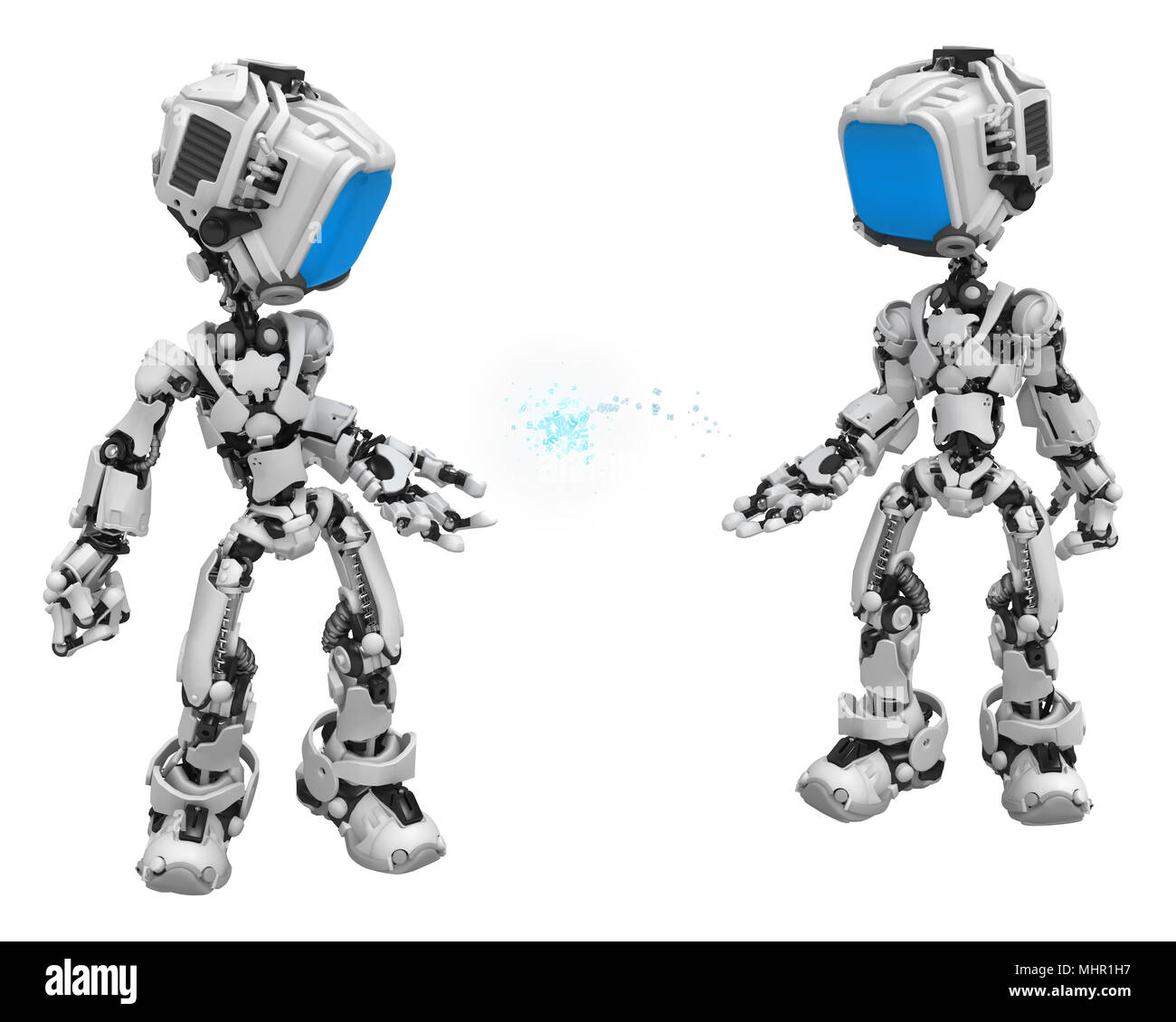 Small 3d robotic figures, over white, isolated Stock Photo - Alamy