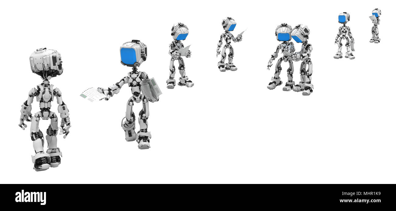 Small 3d robotic figures, over white, isolated Stock Photo - Alamy