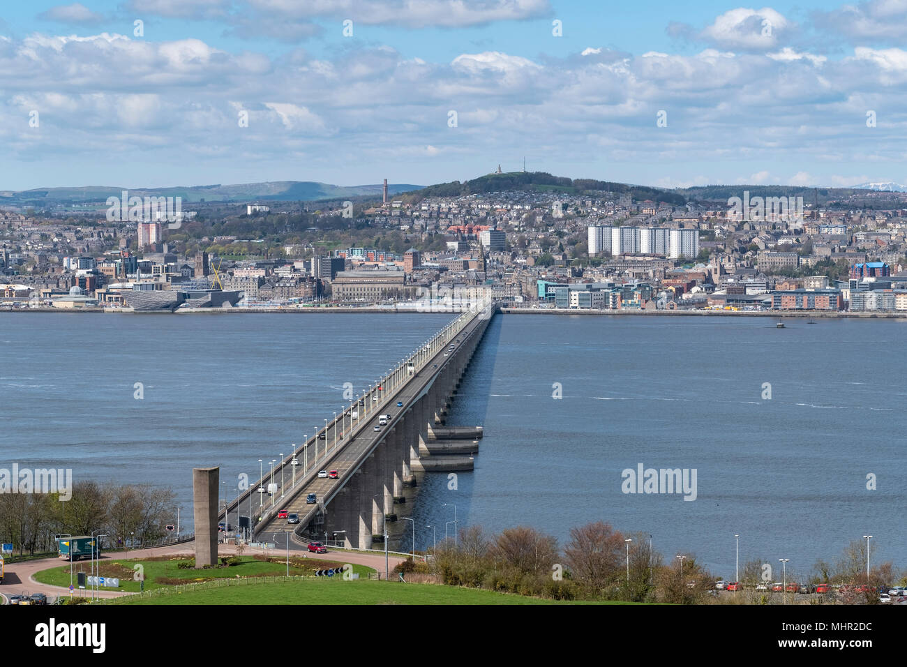 View over River Tay and Tay Road Bridge to city of Dundee in Tayside ...