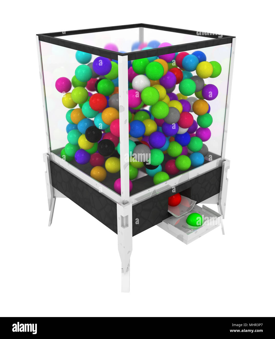 Box machine full of colored balls, over white, isolated Stock Photo - Alamy