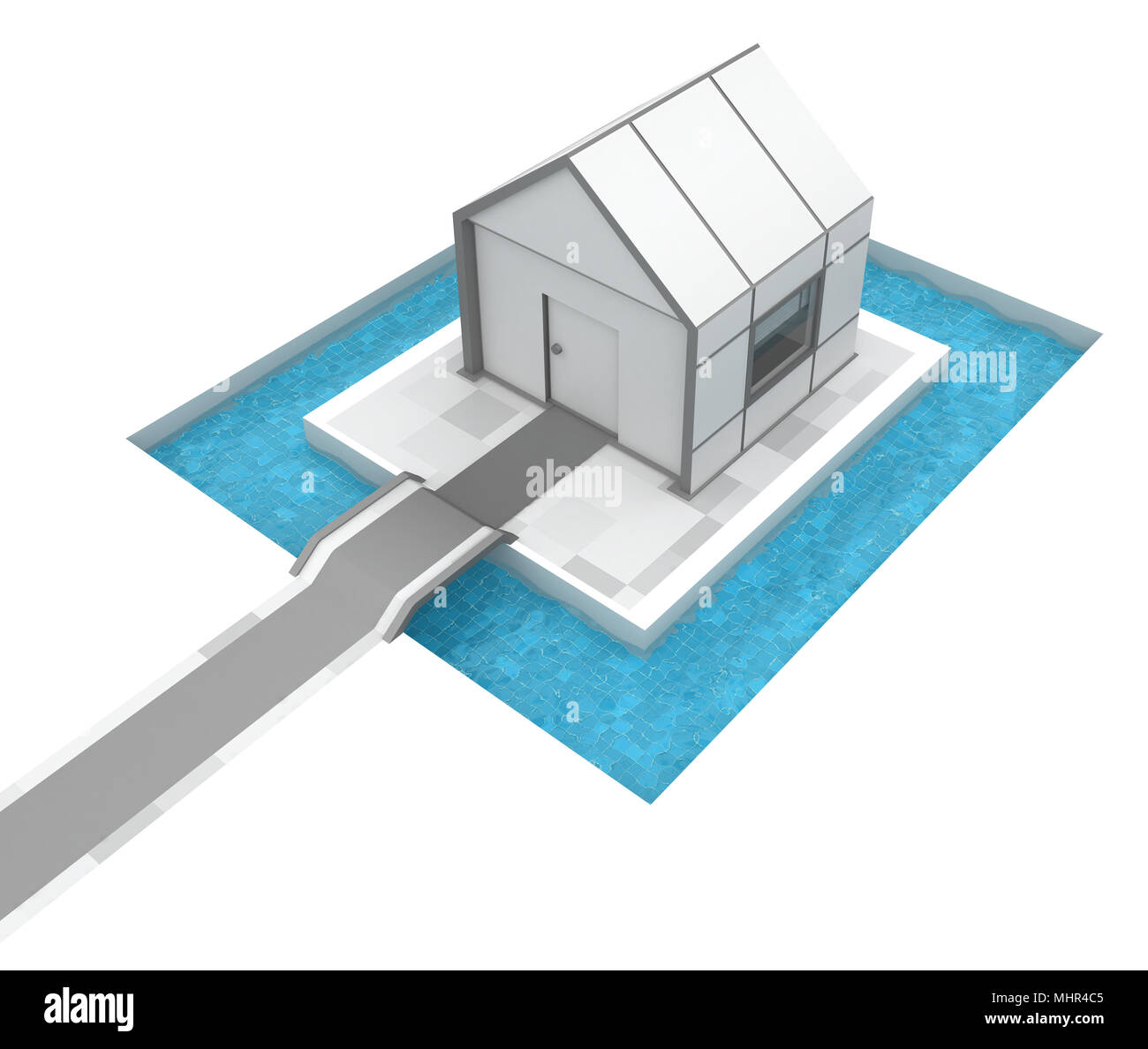 Small 3d house surrounded by moat pool, over white, isolated Stock ...