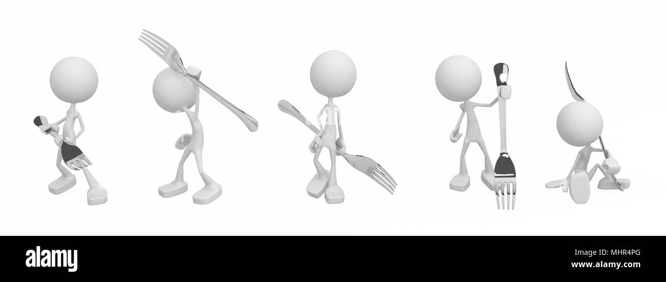 Small 3d character figures with forks, isolated Stock Photo - Alamy