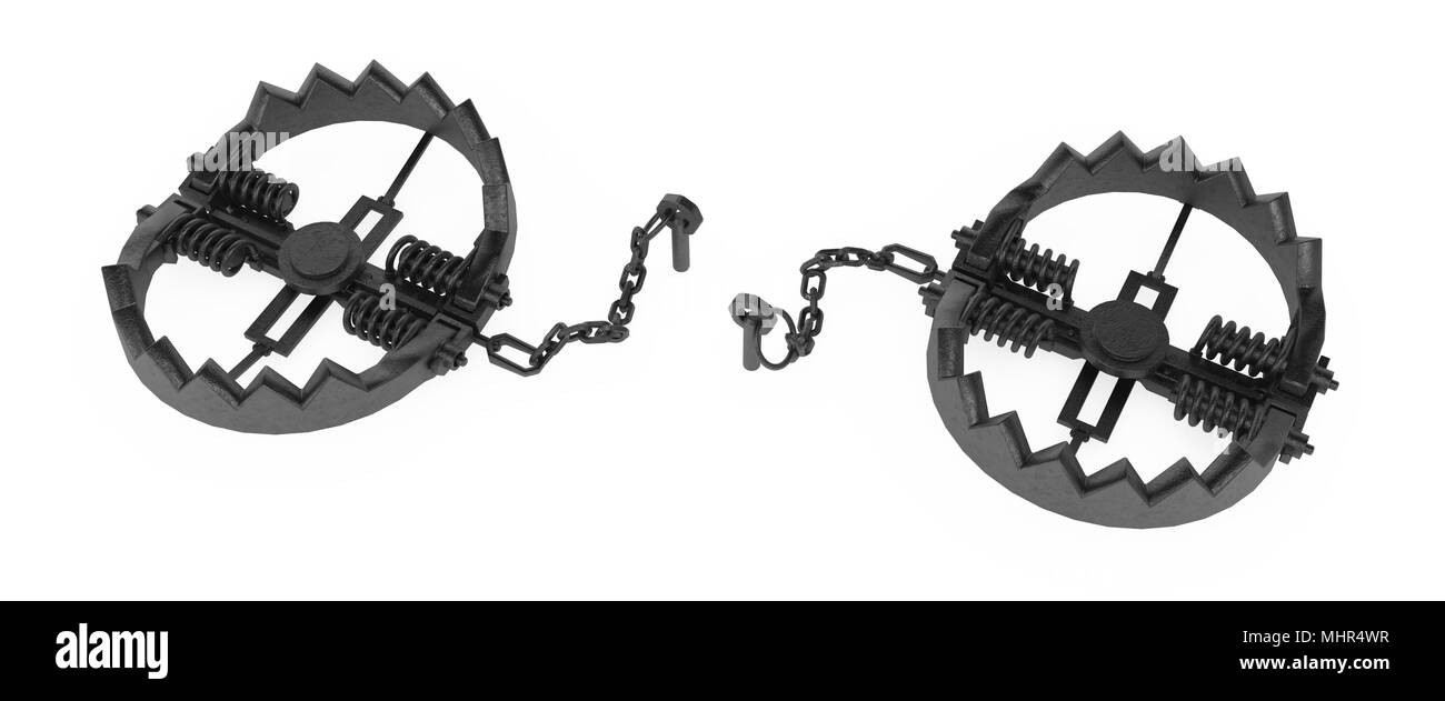 Metal toothed mantrap mechanisms 3d, over white Stock Photo - Alamy