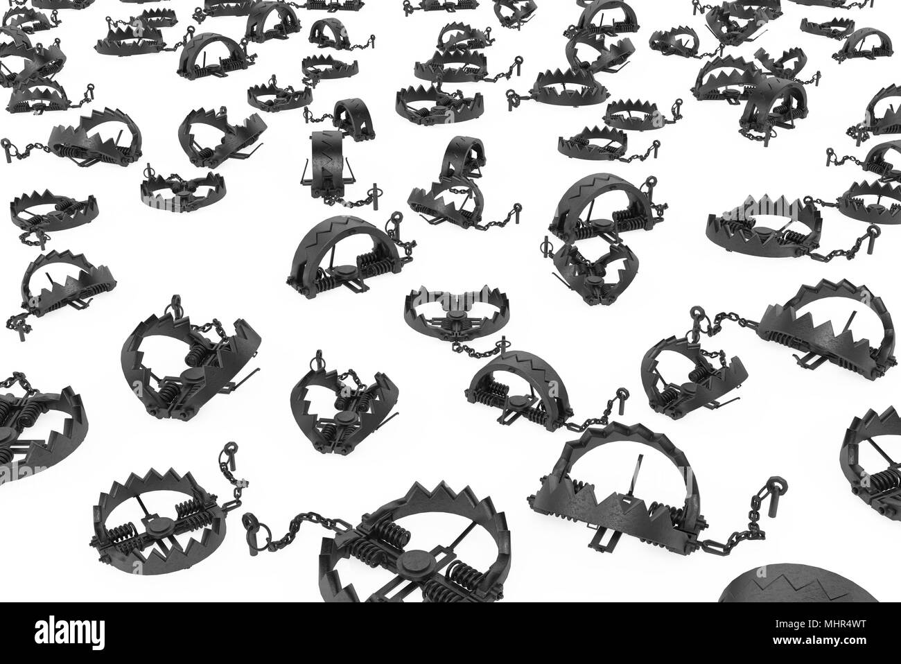 Metal toothed mantrap mechanisms 3d, over white Stock Photo - Alamy
