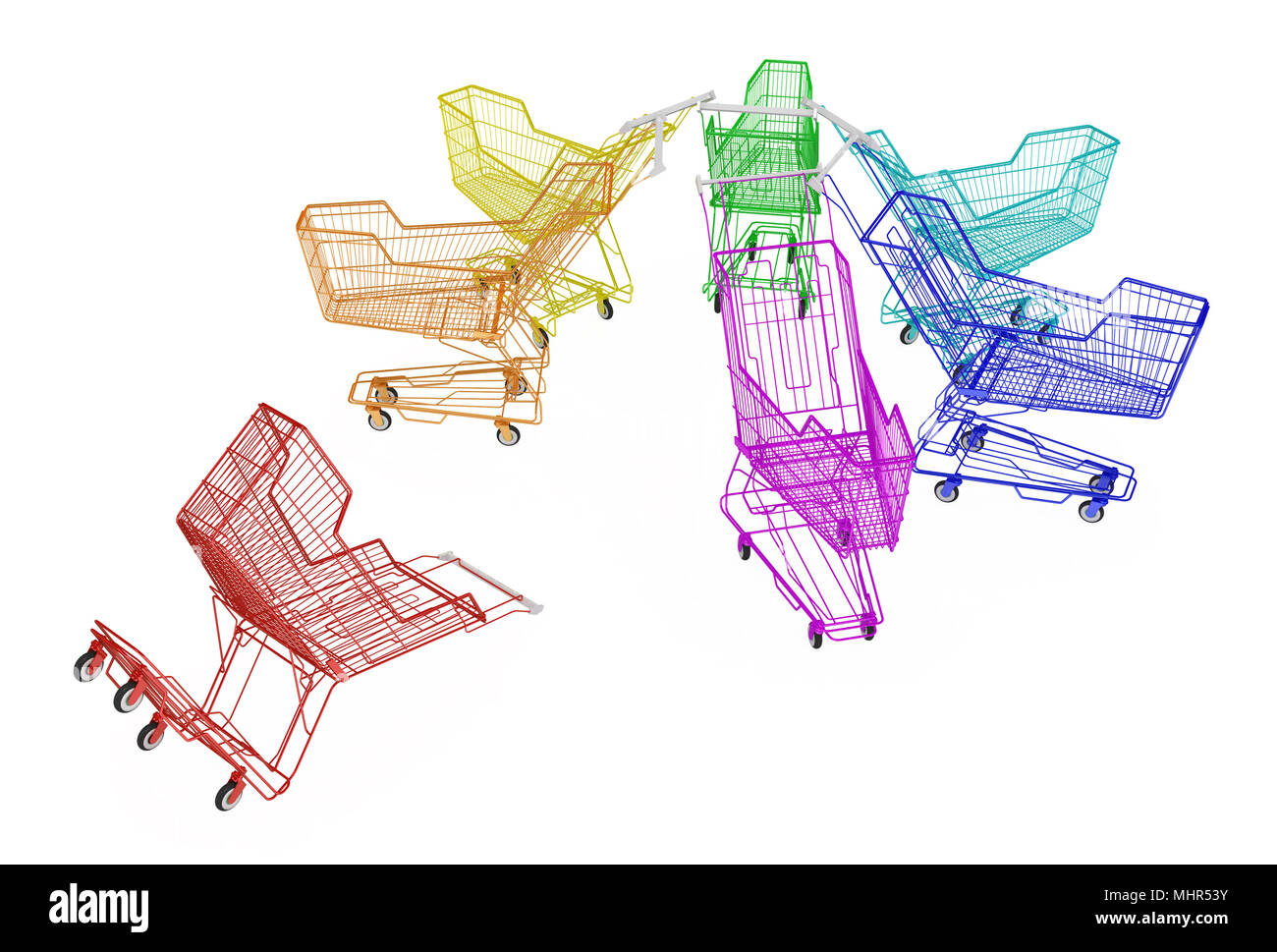 Colored wire shopping trolley 3d, over white, isolated Stock Photo - Alamy