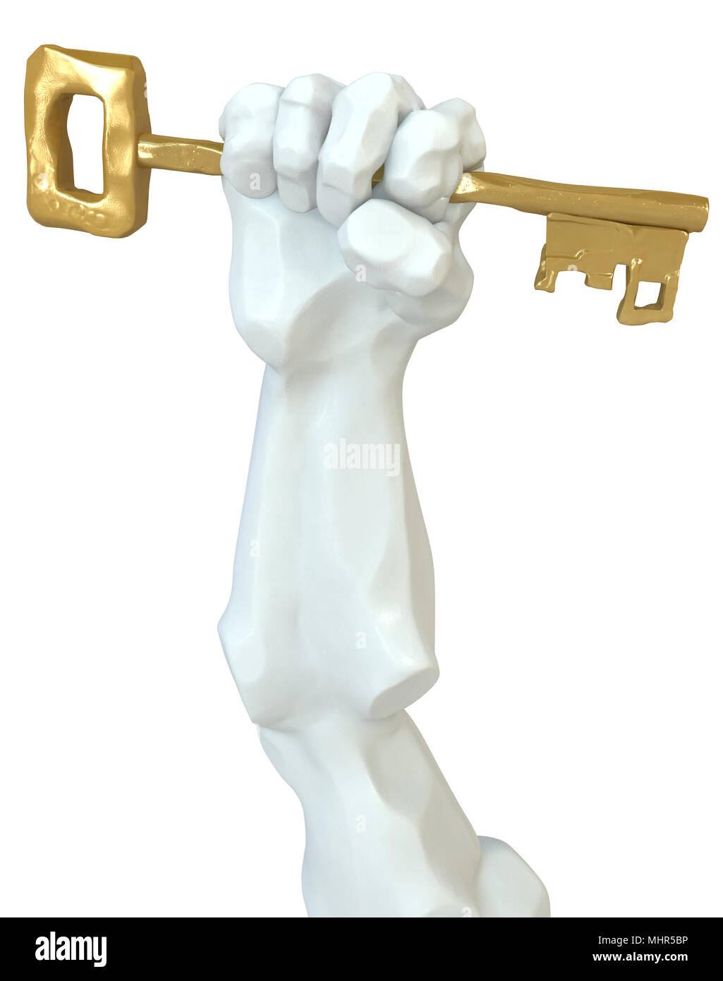 Statue fist with a golden key, 3d, isolated, over white Stock Photo - Alamy