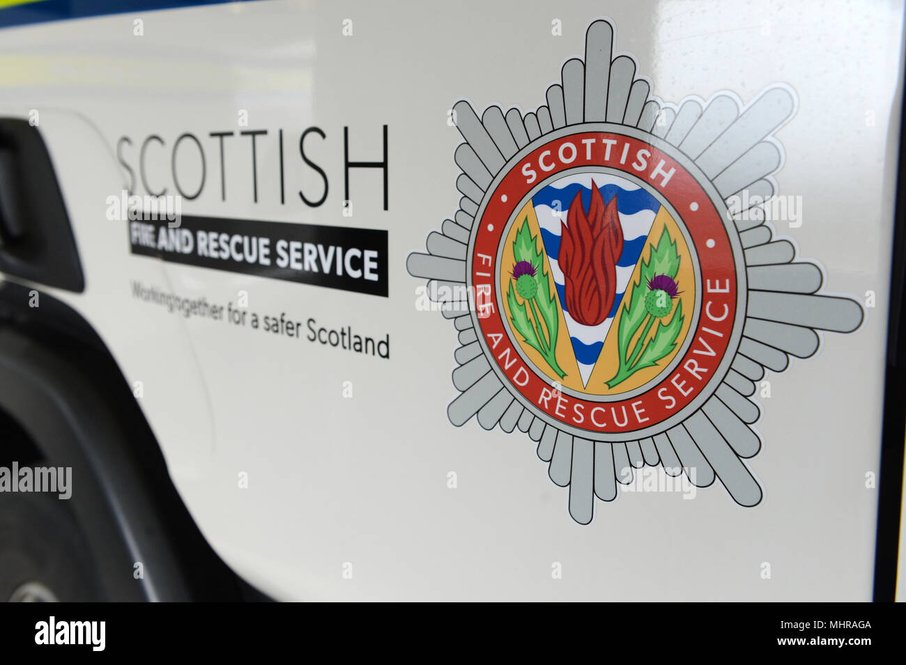 Scottish Fire and Rescue livery on a white fire engine Stock Photo - Alamy