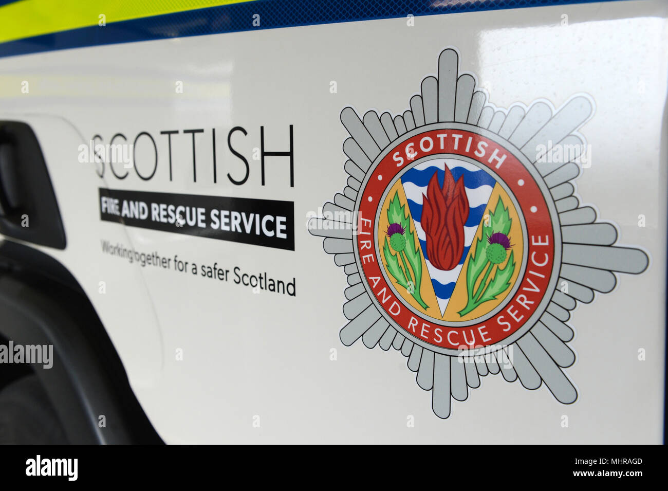 Scottish Fire and Rescue livery on a white fire engine Stock Photo - Alamy