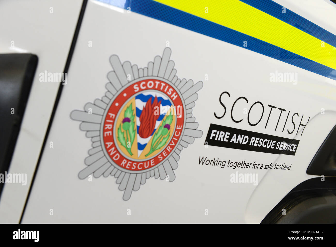 Scottish Fire and Rescue livery on a white fire engine Stock Photo - Alamy