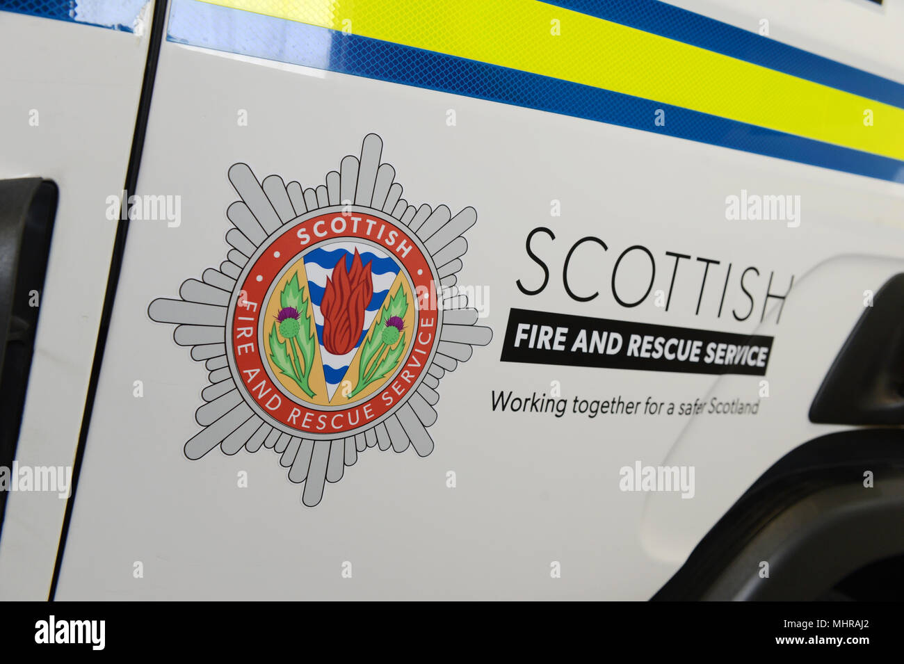 Scottish Fire and Rescue livery on a white fire engine Stock Photo - Alamy