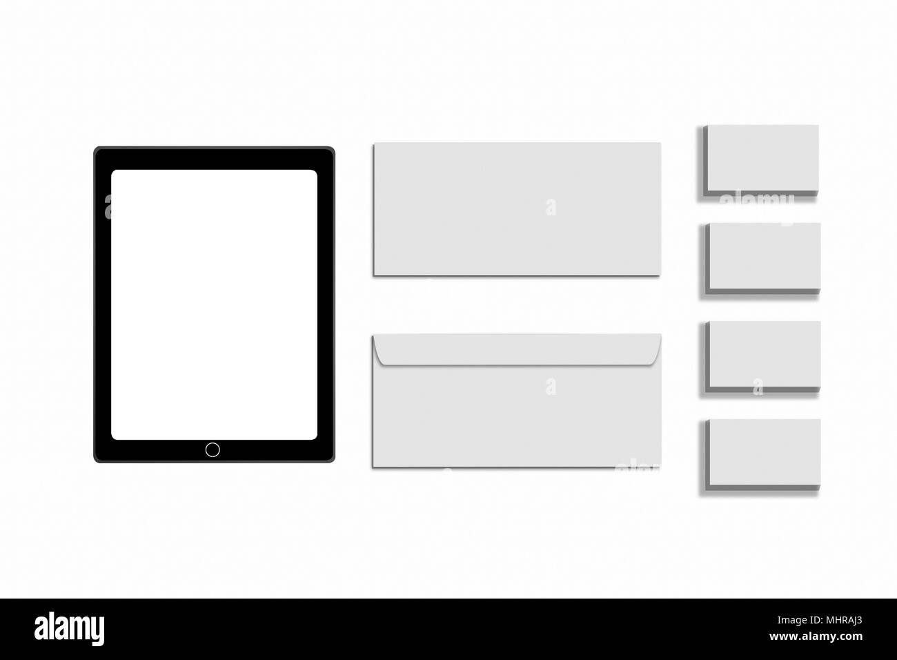 Black white and gray color mock-up of stationery, a template for brand ...