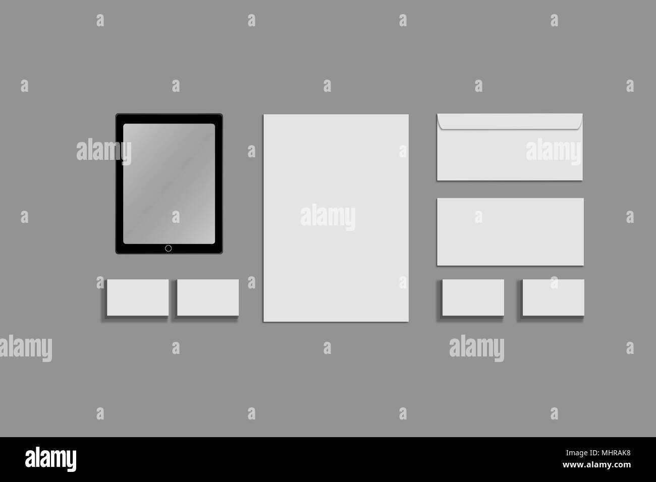 Black white and gray color mock-up of stationery, a template for brand ...