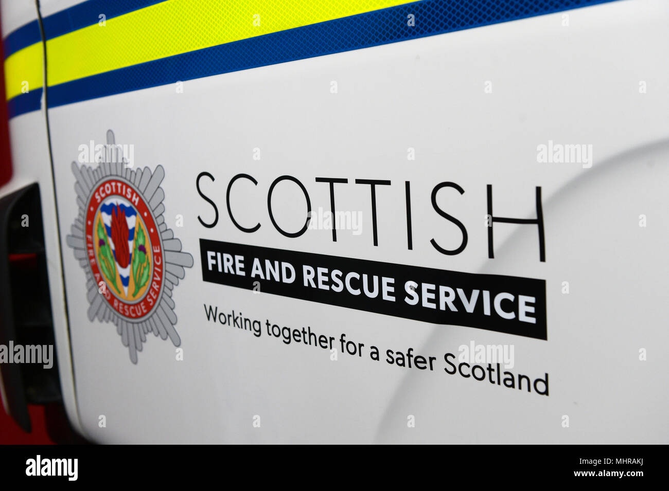 Scottish Fire and Rescue livery on a white fire engine Stock Photo - Alamy