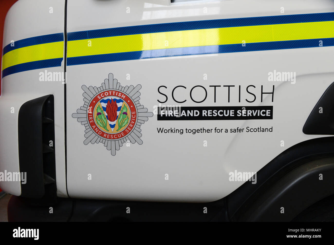 Scottish Fire and Rescue livery on a white fire engine Stock Photo - Alamy