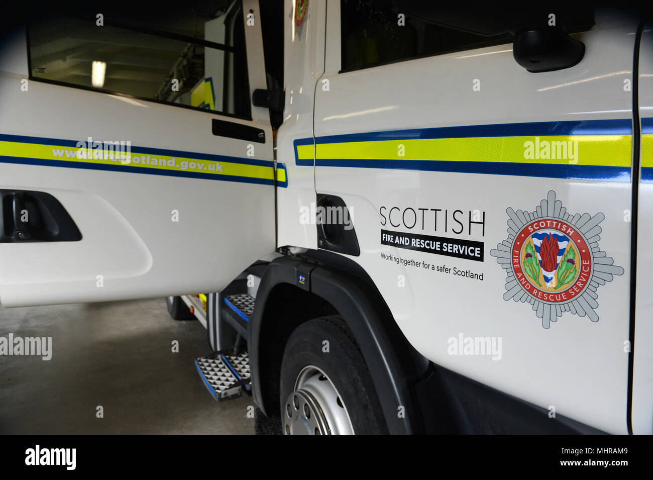 Scottish Fire and Rescue livery on a white fire engine Stock Photo - Alamy