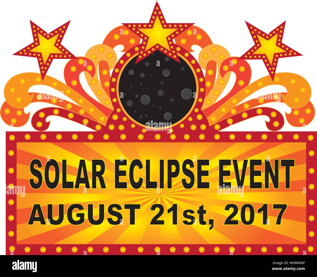 Retro Marquee theater sign with 2017 Solar Eclipse sunrays stars ...
