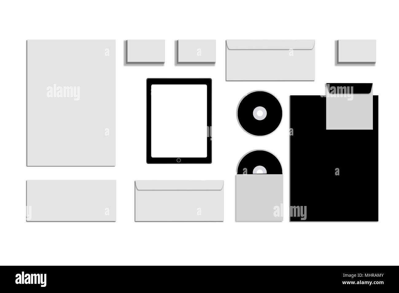 Black white and gray color mock-up of stationery, a template for brand ...