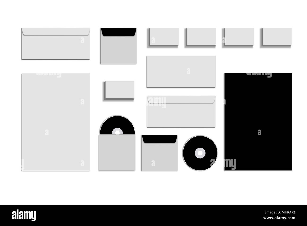 Black white and gray color mock-up of stationery, a template for brand ...