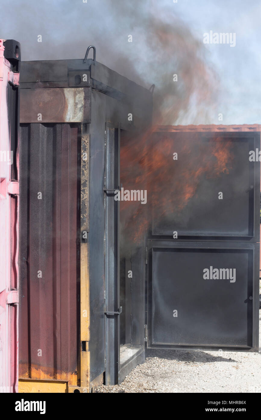 Fire station firefighter training equipment used by fireman to simulate ...
