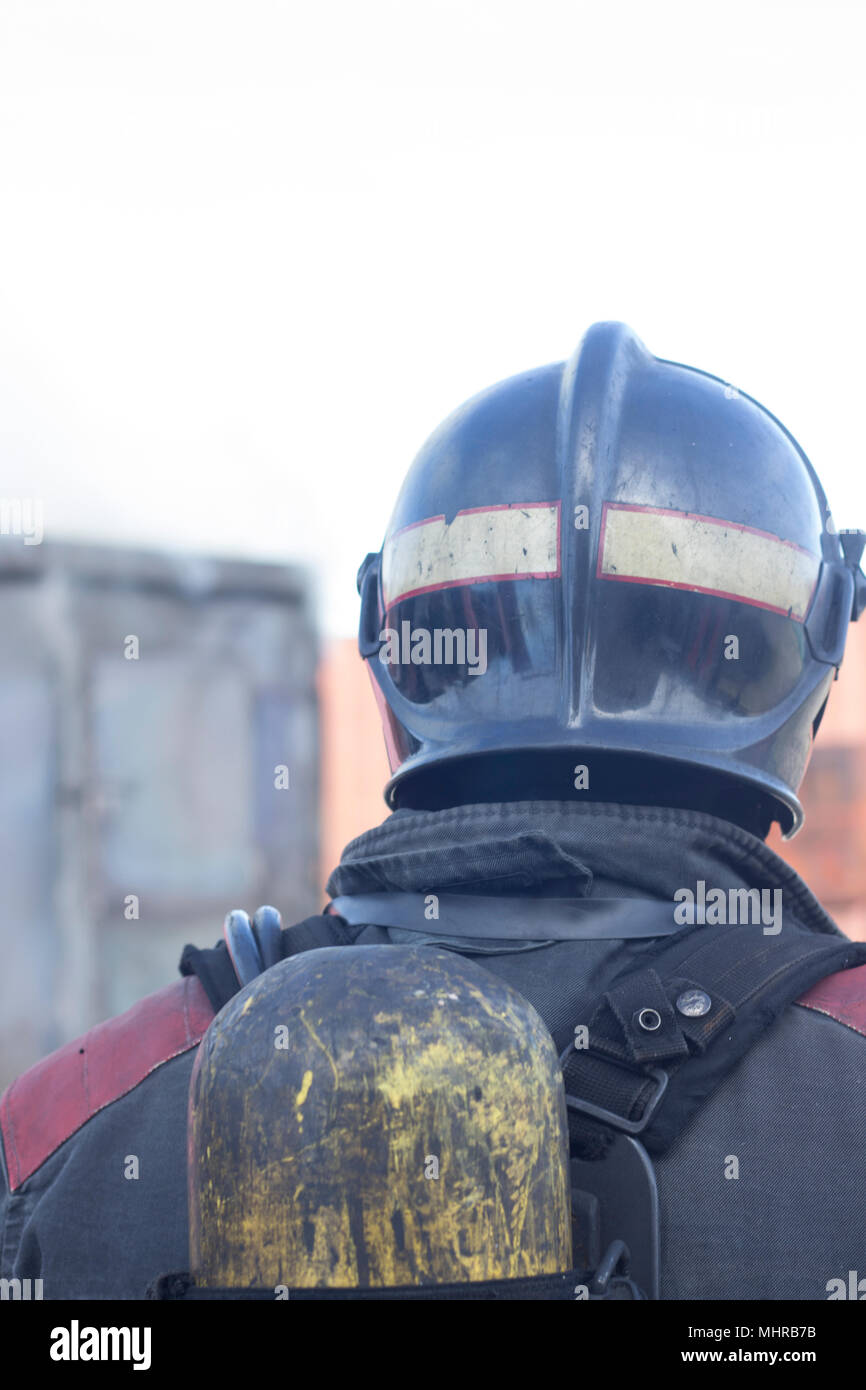 Firefighter putting out fire training station extinguisher backdraft ...