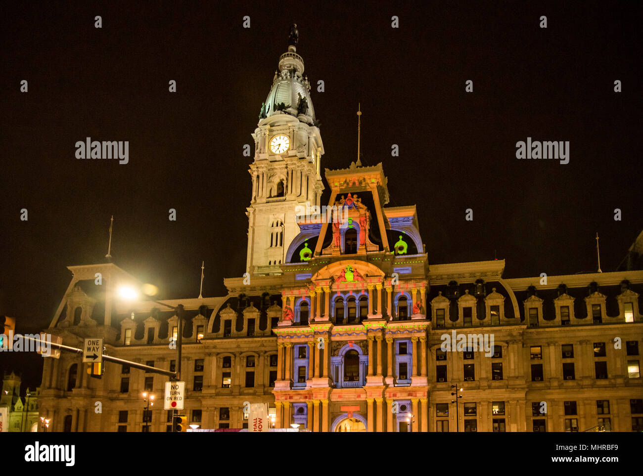 the famous Philadelphia city hall by night, Pennsylvania USA Stock ...