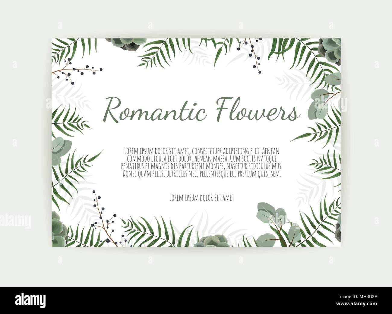 Card with leaves and geometrical frame. Floral poster, invite. Vector ...