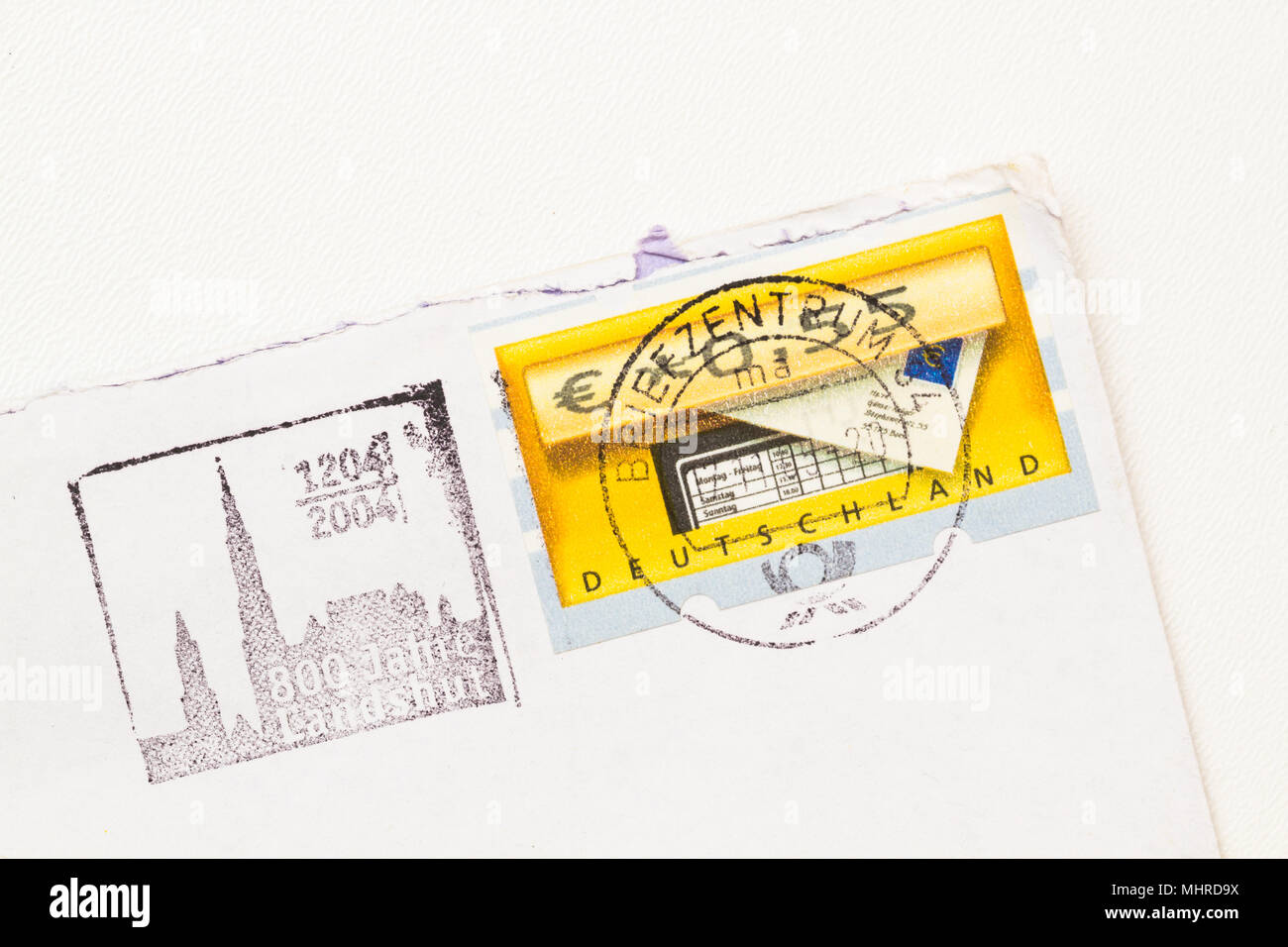 Envelope dated from 2004 with Landshut, Germany Postage stamp on white ...