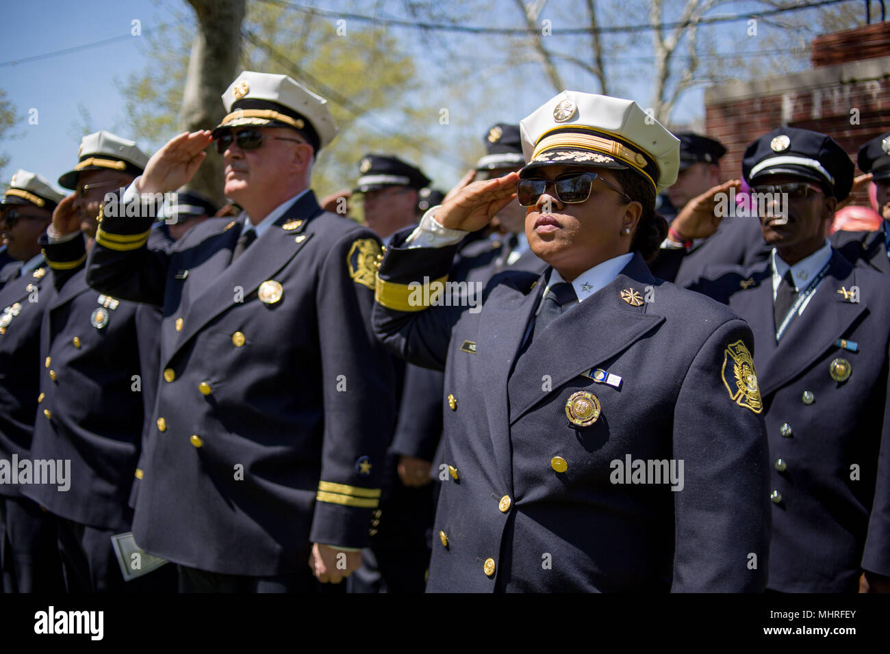 Philadelphia, USA. 2nd May 2018. Police, firefighters, friends and ...
